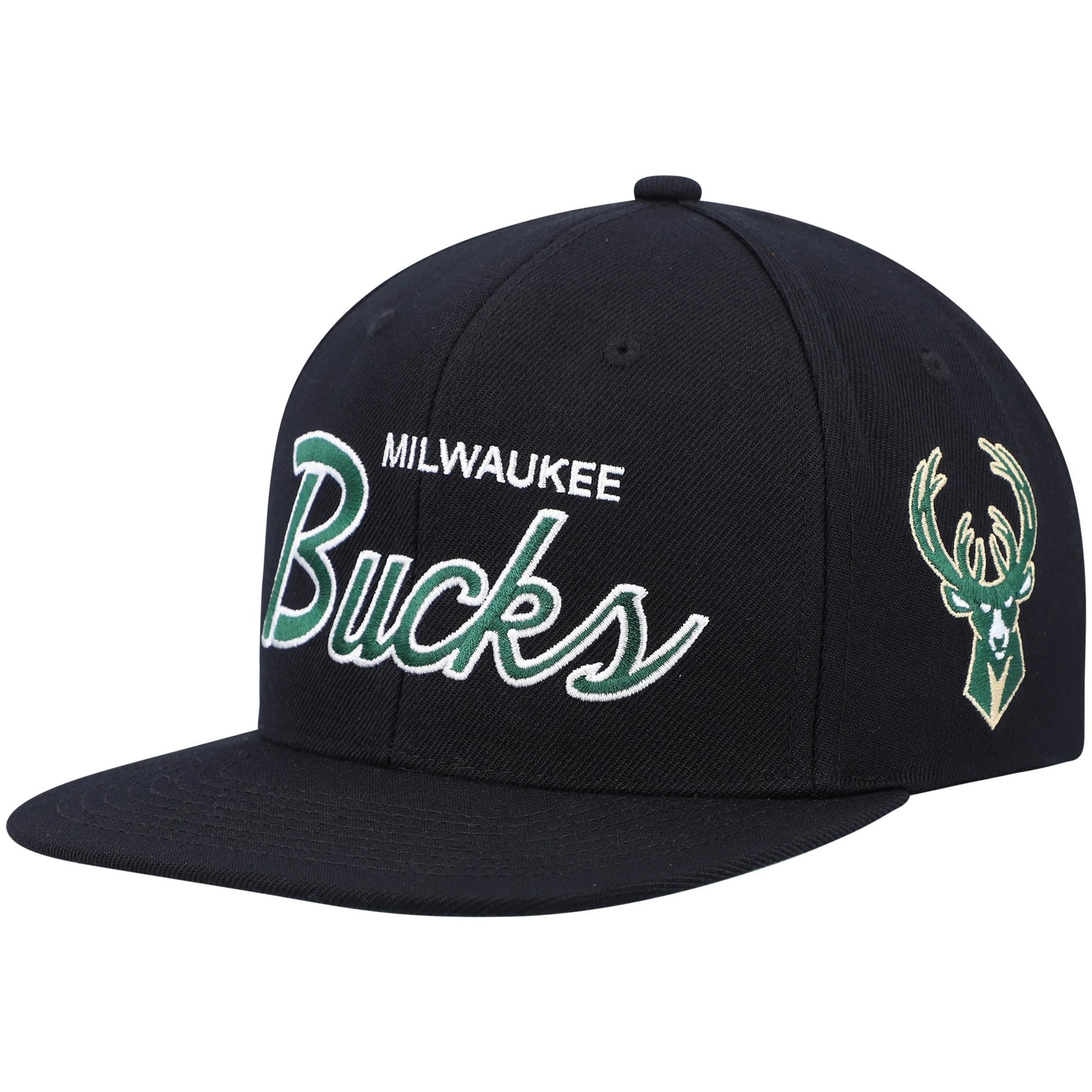 Milwaukee Bucks Black Hardwood Classics Script 2.0 Snapback Hat